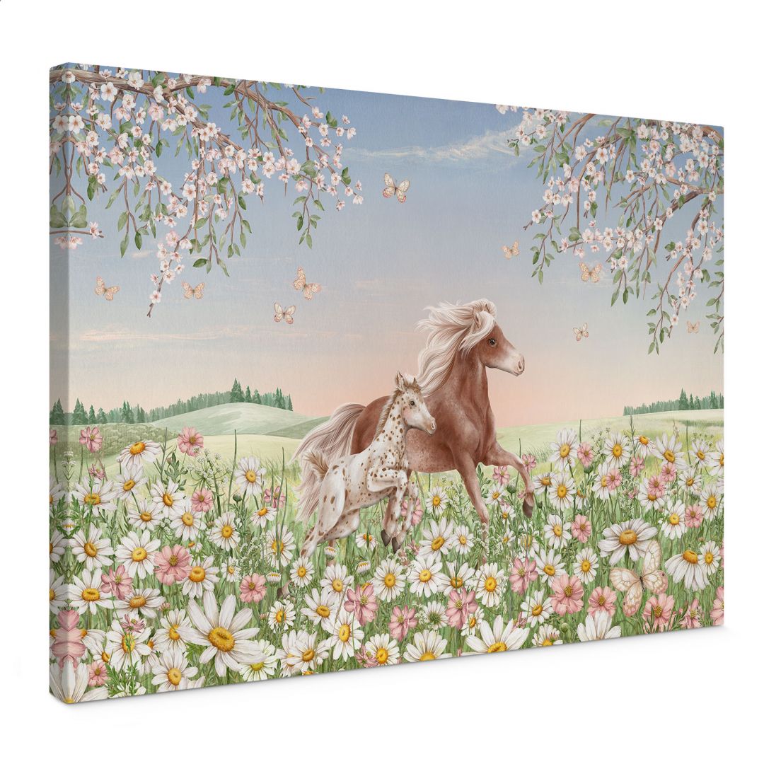 Tableau sur toile Chevaux dans un champ de fleurs - Kikki Belle | wall ...