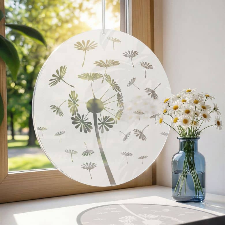 Acrylglasbild, Fensterbild zum Aufhängen Pusteblume im Wind - Rund ...