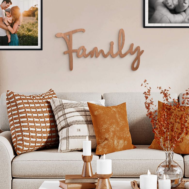 Décoration en bois placage acajou Family | wall-art.fr