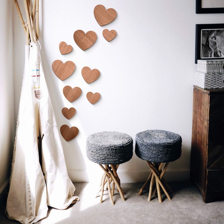 Décoration murale en bois placage d'acajou - Coeurs (10 parties) | wall ...