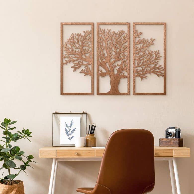 Décoration en bois placage acajou Ensemble d'arbres 3 pièces | wall-art.fr
