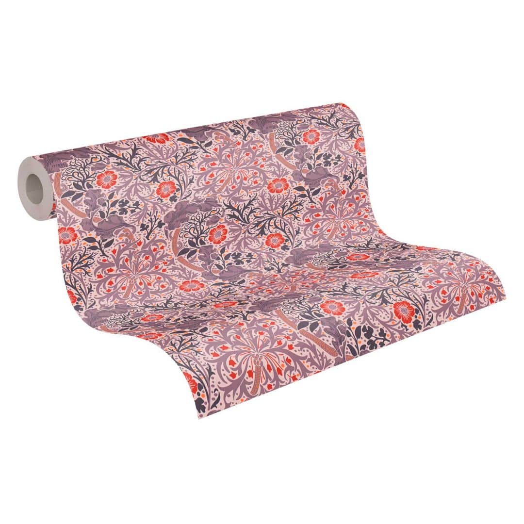 Tapete mit Blumenranken und Blüten Lila Rot - Blumen-Vliestapete floral ...